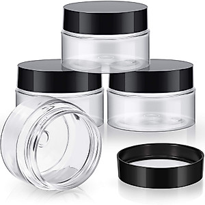 Patelai 4 Pieces Round Clear Wide-mouth Leak Proof Plastic Container Jars with Lids for Travel Storage Makeup Beauty Products Face Creams Oils Salves Ointments DIY Making or Others (Black,1 Ounce)