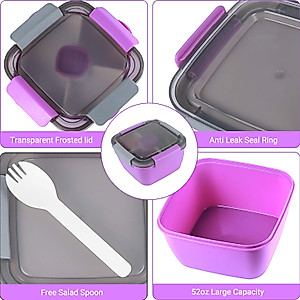 Freshmage Salad Lunch Container To Go, 52-oz Salad Bowls with 3 Compartments, Salad Dressings Container for Salad Toppings, Snacks, Men, Women (Purple)