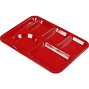 Carlisle FoodService Products Left-Hand Heavyweight 6-Compartment Melamine Tray 10" x 14" - Red
