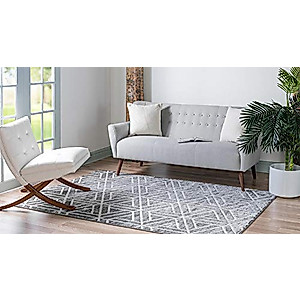 Rugs.com Lattice Trellis Collection Rug – 6' x 9' Gray Low-Pile Rug Perfect for Living Rooms, Large Dining Rooms, Open Floorplans