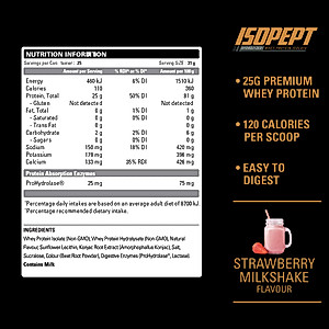 IsoPept Hydrolyzed Whey Protein Powder by EHPlabs - 100% Whey Protein Isolate & Hydrolysate, 27g of Protein, Non-GMO, Gluten Free, Fast Absorbing, Easy Digesting, 27 Serves (Strawberry Milkshake)