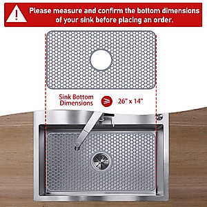 Bestjing Silicone Sink Mat - Protectors for Kitchen Sink with Center Drain, 26"x 14" Kitchen Sink Grid, Non-Slip Heat-Resistant Sink Mat for Bottom of Farmhouse Stainless Steel Sink (Center Hole)
