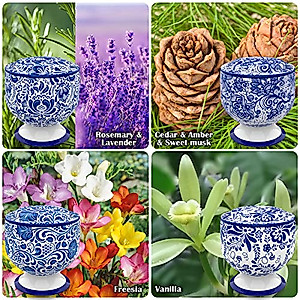 Christmas Scented Candles Gift Set for Home Women Soy Wax Freesia, Vanilla, Rosemarry&Lavender, Cedar&Amber&Musk Aromatherapy Candles in Blue and White Tins, Set of 4