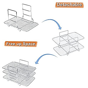 Air Fryer Rack Compatible with Ninja DZ201 DZ401 PowerXL Air Fryer 2-Basket Electric Fryer, Double Basket Air Fryers Rack, 304 Stainless Steel Toast Rack, Multi-Layer Grill Rack, Grill Rack