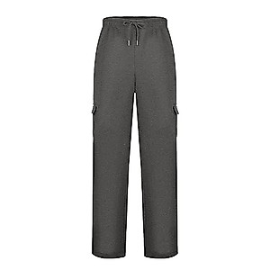 Womens High Waisted Cargo Pants with Drawstring Athletic Workout Fleece Sweatpants Combat Military Trousers Wide Leg Casual Pants 4 Pockets Dark Gray