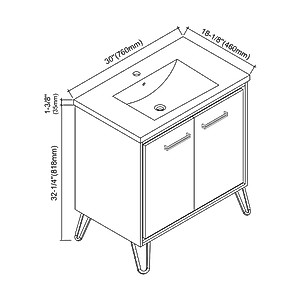 owell 30" Single Bathroom Vanity Set - White Resin Basin with Wood Vanity-Two Doors with Handles and Two Shelves |Gloss -White
