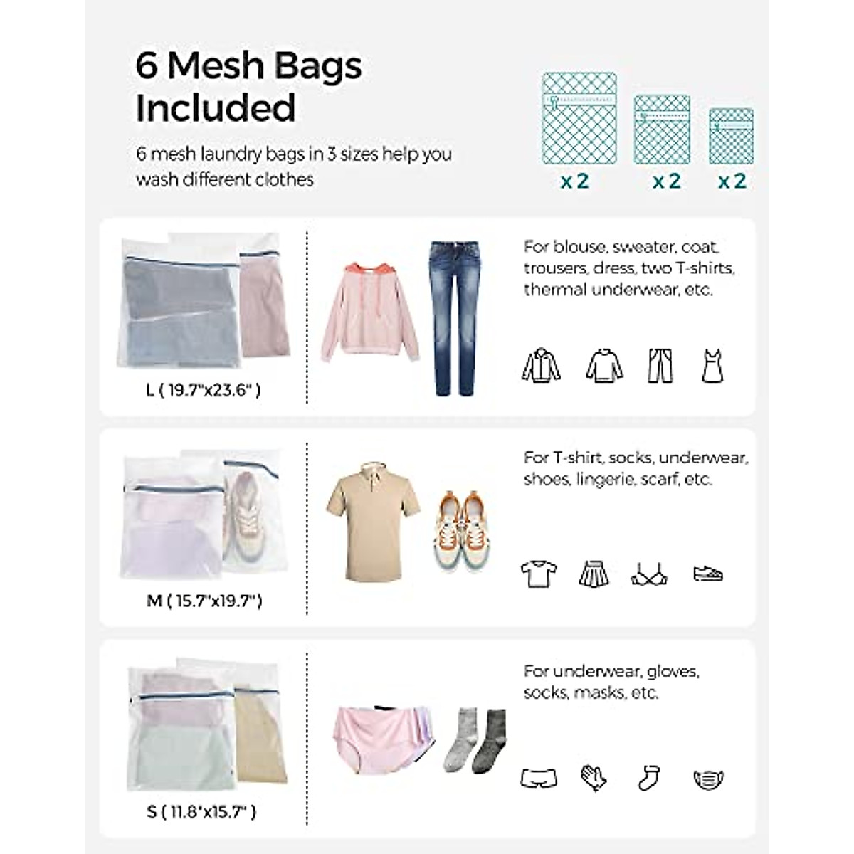 SONGMICS 130L Clothes Hamper with Lid, 2 Removable Liner Bags & 6 Mesh Bags, Wicker, Double Laundry Basket for Bathroom, 13 x 26 x 23.6 Inches, Gray ULCB253G01