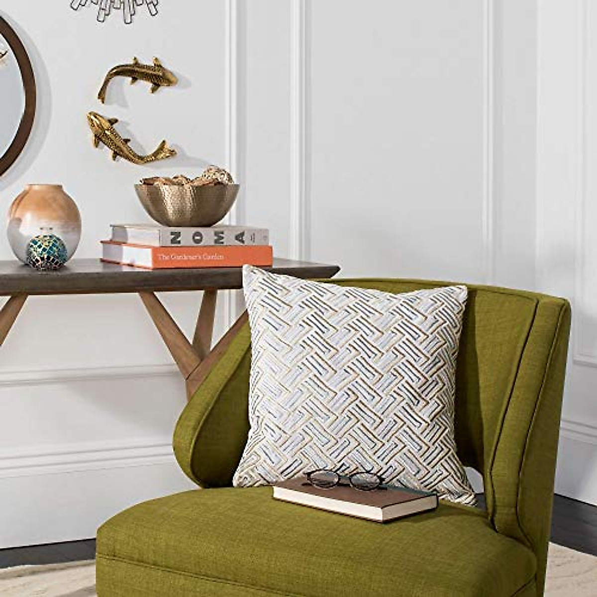 Safavieh Collection Metallic 20" Square Throw Pillow, Grey/Gold