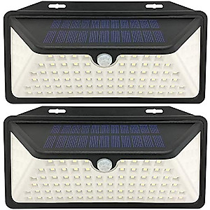 WBM Smart Solar Outdoor Lights, 100 LED IP65 Waterproof, Security Lights for Front Door, Yard, Garage, Deck(2pack) , White