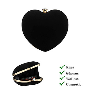 Womens Velour Heart Clutch Bag Vintage Shoulder Handbag Ladies Elegant Purse for Wedding Evening (Pink)