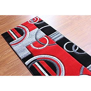 Masada Rugs, Sophia Collection Hand Carved Area Rug Modern Contemporary Red Grey White Black (2 Feet X 7 Feet 3 Inch) Runner