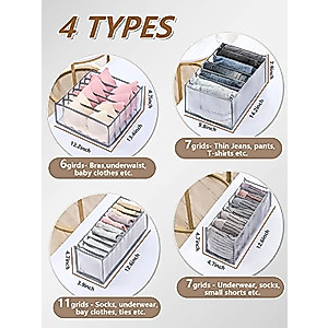 SandKing 6PACK Wardrobe Clothes Drawer Organizers Dividers - 6/7/11Grids Compartment Storage Box Bins for Jeans,Bras,Underwear,Socks,Baby Clothes, Foldable Closet Drawer Organizers Storage Bedroom