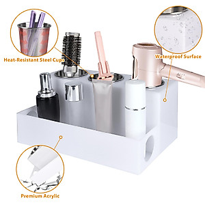 JaBrand Hair Tool Organizer for Bathroom, Acrylic Make-up Organizer White Hot Tool Holder Countertop Hair Dryer for Vanity Caddy Storage Accessories