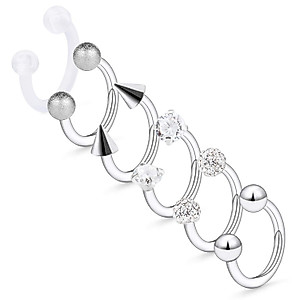 Dyknasz 16G Surgical Steel Septum Rings Retainers Helix Tragus Lip Hoop Ring Horseshoe Barbell Earring with Clear Diamond CZ Body Piercing Jewelry 8mm for Women Men Silvertone
