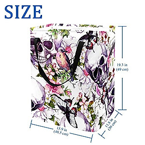 Skull Butterfly Laundry Basket Collapsible Storage bin with Handles for Hamper,Kids Room,Toy Storage