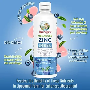 MaryRuth Organics Nutritional Supplement | Liposomal Liquid Zinc Supplement with Vitamin E | Overall Health and Skin Care | Blueberry | Vegan, Non-GMO, Gluten Free, No Sugar Added | 15.22 Fl Oz