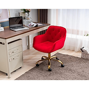 ZOBIDO Comfy Home Office Task Chair with Wheels, Cute Modern Upholstered Velvet Back Adjustable Swivel Vanity Desk Chair, for Women,for Girls, Living Room, Bedroom(red)