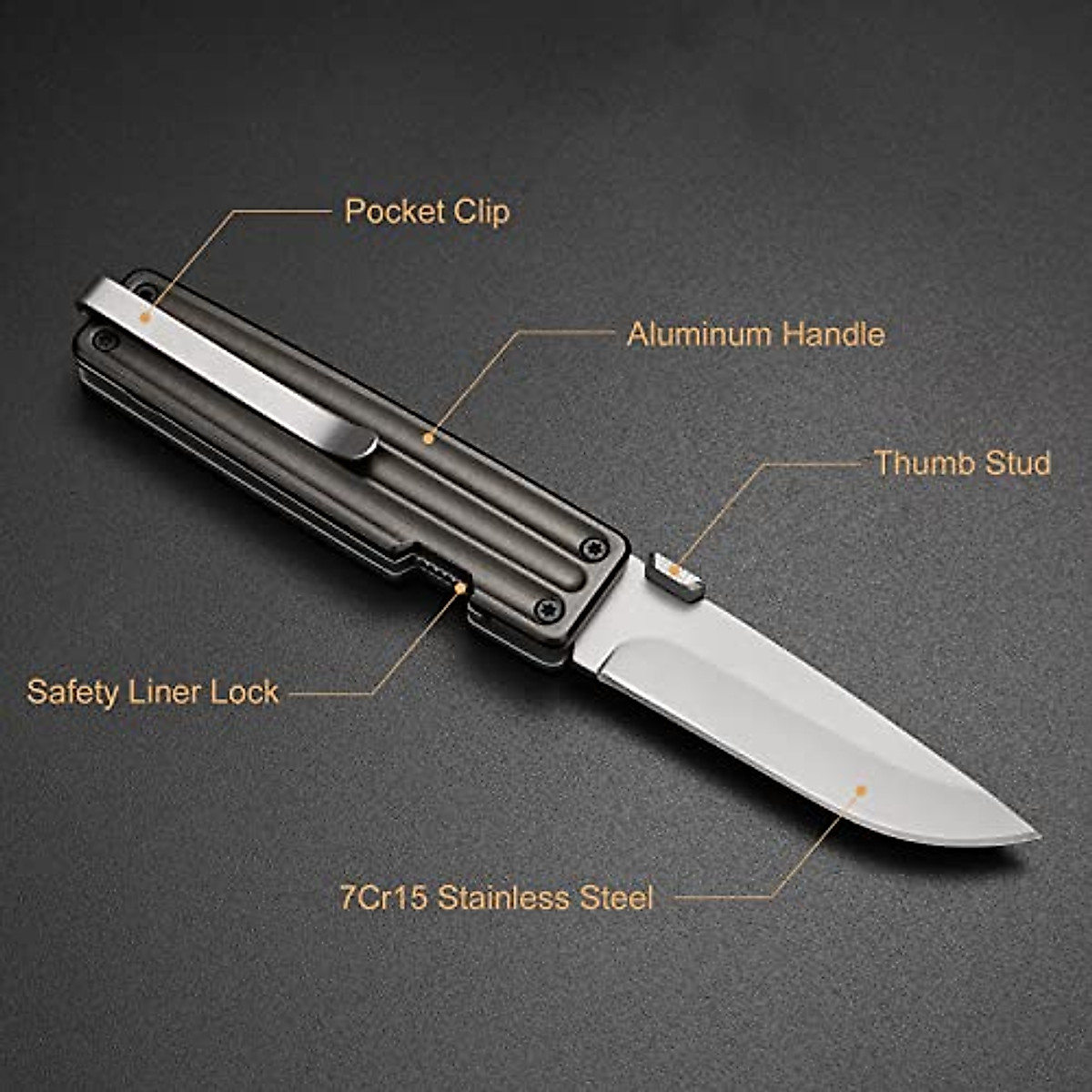 GVDV Metal Pocket Folding Knife - 7Cr15 Stainless Steel Survival Knife, Tactical Knife for Camping Hunting Hiking with Safety Liner-Lock and Belt Clip, Gift for Men- Silver