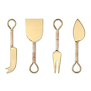 Folkulture Set of 4 Cheese Knife Set for Charcuterie Board, Gold Charcuterie Utensils or Accessories, Cheese Board Knives and Fork Set, Cheese Tools Collection for Christmas Gifts