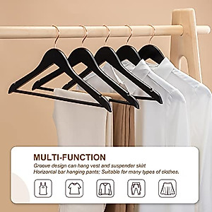 HOUSE DAY Premium Wooden Hangers Black with Non Slip Pants Bar Smooth Finish Solid Wood Coat Hanger 360° Swivel Rose Gold Hook Cut Notches for Suit, Jacket, Dress, Heavy Duty Clothes Hangers 20 Pack