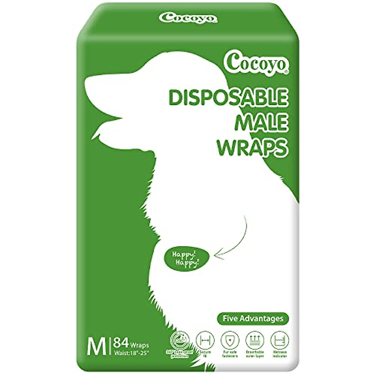COCOYO Disposable Male Dog Wraps, Medium Size, 84 Count, Super Absorbent, Breathable, Wetness Indicator
