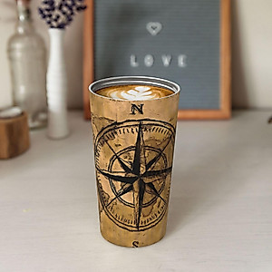 Vintage Ancient Old World Map Compass 16oz Stainless Steel Travel Mug - Spill Proof Lid, Keeps Hot & Cold For Hours - Coffee Mug