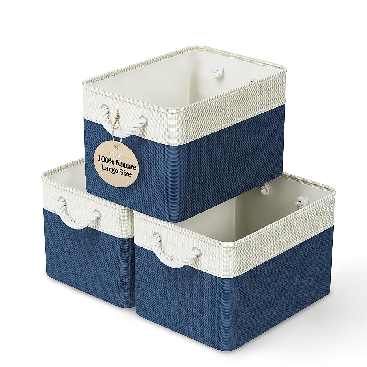 KITCSTI Fabric Storage Baskets for Shelves | Closet Storage Bins | Linen Cloth Baskets with Handle for Organizing