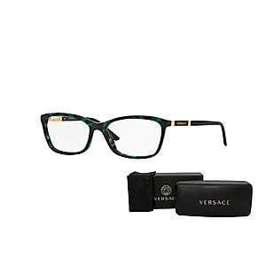 Versace VE3186 5076 54M Green Havana Transparent Cateye Eyeglasses For Women+ BUNDLE With Designer iWear Eyewear Kit