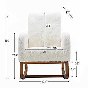 Dolonm Rocking Chair Mid-Century Modern Nursery Rocking Armchair Upholstered Tall Back Accent Glider Rocker for Living Room (White)