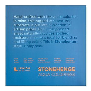 Stonehenge Aqua Watercolor Block, 140lb. Coldpress, 10 x 10, White, 15 Sheets (L21-SQC140WH1010)