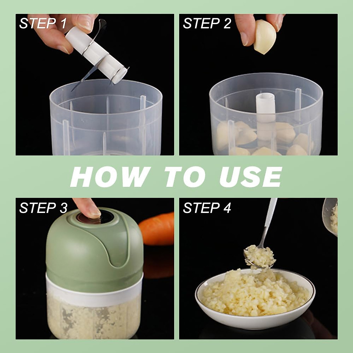 USB Rechargeable Electric Garlic Grinder, 2023 New Portable Veggie Chopper Garlic Electric Grinder Onion Chopper, Mini Food Chopper Tool for Vegetable, Ginger, Chili, Fruit, Meat (Green, 100ml)