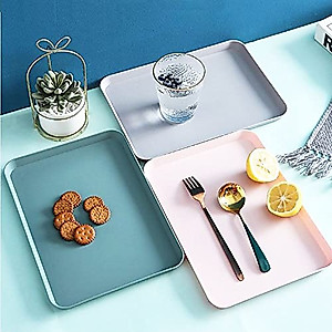 6 Pack 8 x 12 Inch Plastic Trays, Cute Small Pink Grey Blue Trays with 2”Wall, Decorative Food Serving Tray, Rectangular Flat Trays for Couch, Party, Dining, Picnic, Snack, Appetizer, Halyuhn