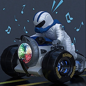 Bump and Go Action Stunt Tricycle Toy Car,Electric Stunt Motorcycle with Music & Light,360 Degrees Rotate Car,Off-Road Bike Vehicle,Battery Operated Racing Toys for Kids