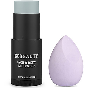 CCbeauty Light Grey Face Paint Stick,Face Painting Kit,Non Toxic SFX Makeup For Grayscale Wolf Halloween Costume Cosplay,Professional FX Body Paint,Full Coverage Painting Foundation With Makeup Sponge