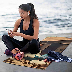 GOODOLD Farm Chicken House Yoga Mat, 71 x 26 Inch Non-slip Yoga Mats Folding Travel Exercise Mat Indoor Outdoor Gym Pilates with Storage Bag for Women Men