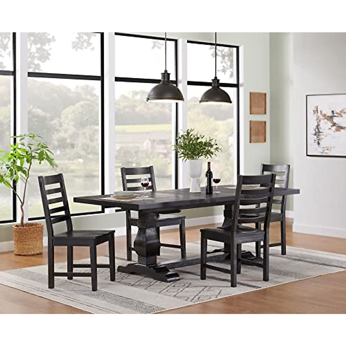 Martin Svensson Home Napa Solid Wood Black Trestle Extendable Leaf Dining Table