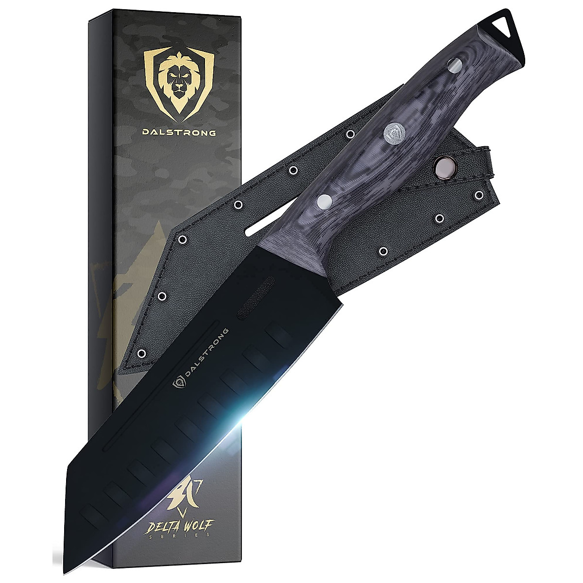 DALSTRONG Delta Wolf Series Santoku Knife 7" Bundled with Delta Wolf Series Paring Knife 4" with PU Leather Sheath - Black Titanium Nitride Coating - G10 Camo Handle