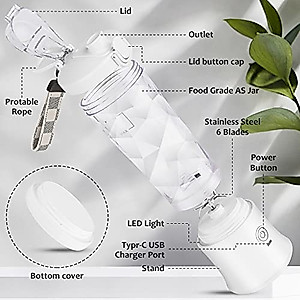 Portable Blender, Personal Blender for Shakes and Smoothies, Personal Smoothie Blender with USB Rechargeable, Strong Stainless-Steel Blades Fruit Mini Mixer for Home, Office, Travel