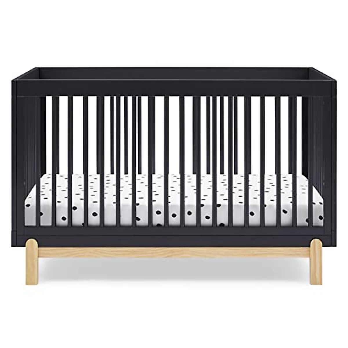 Delta Children Poppy Crib 6-Piece Baby Nursery Furniture Set–Includes: Convertible Crib, Dresser, Changing Top, Crib Mattress, Sheets, & Changing Pad, Midnight Grey w/Natural