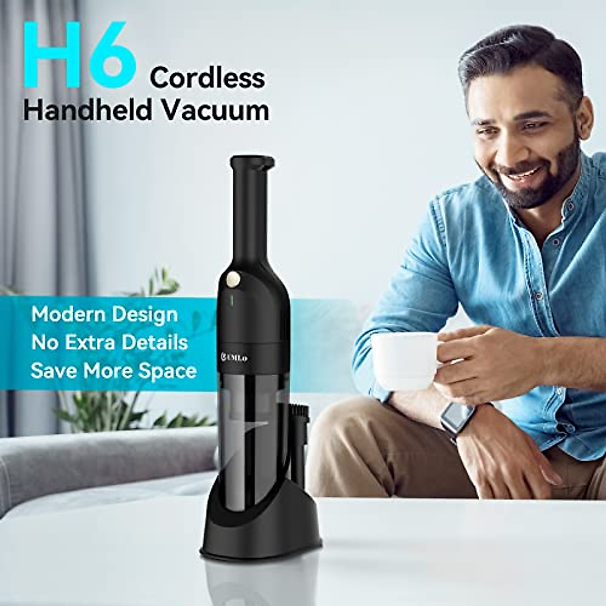 Handheld Vacuum Cordless, Rechargeable Car Vacuum Cleaner with 30 Mins Runtime, Mini Hand Vacuum with 10000 Pa Powerful Suction, Portable Hand Held Vacuum for Car Pet Hair Hardwood Floor Home, UMLo H6