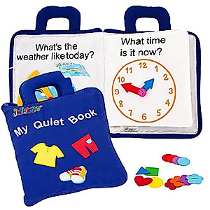 Jollybaby My First Busy Book Soft Fabric Cloth Books for Toddlers 1 2 3 Years Old My Quiet Book Church/Travel Toy Activities Learning Educational Book with 10 Sensory Items for Boys & Girls
