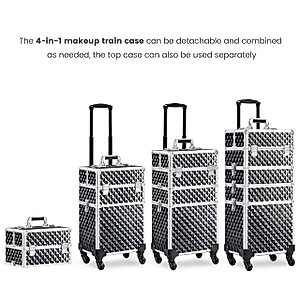 Yaheetech Professional Makeup Train Case 4 in 1 Cosmetic Trolley Nail Tech Travel Case Rolling Makeup Organizer Salon Barber Case with Wheels Hairstylist