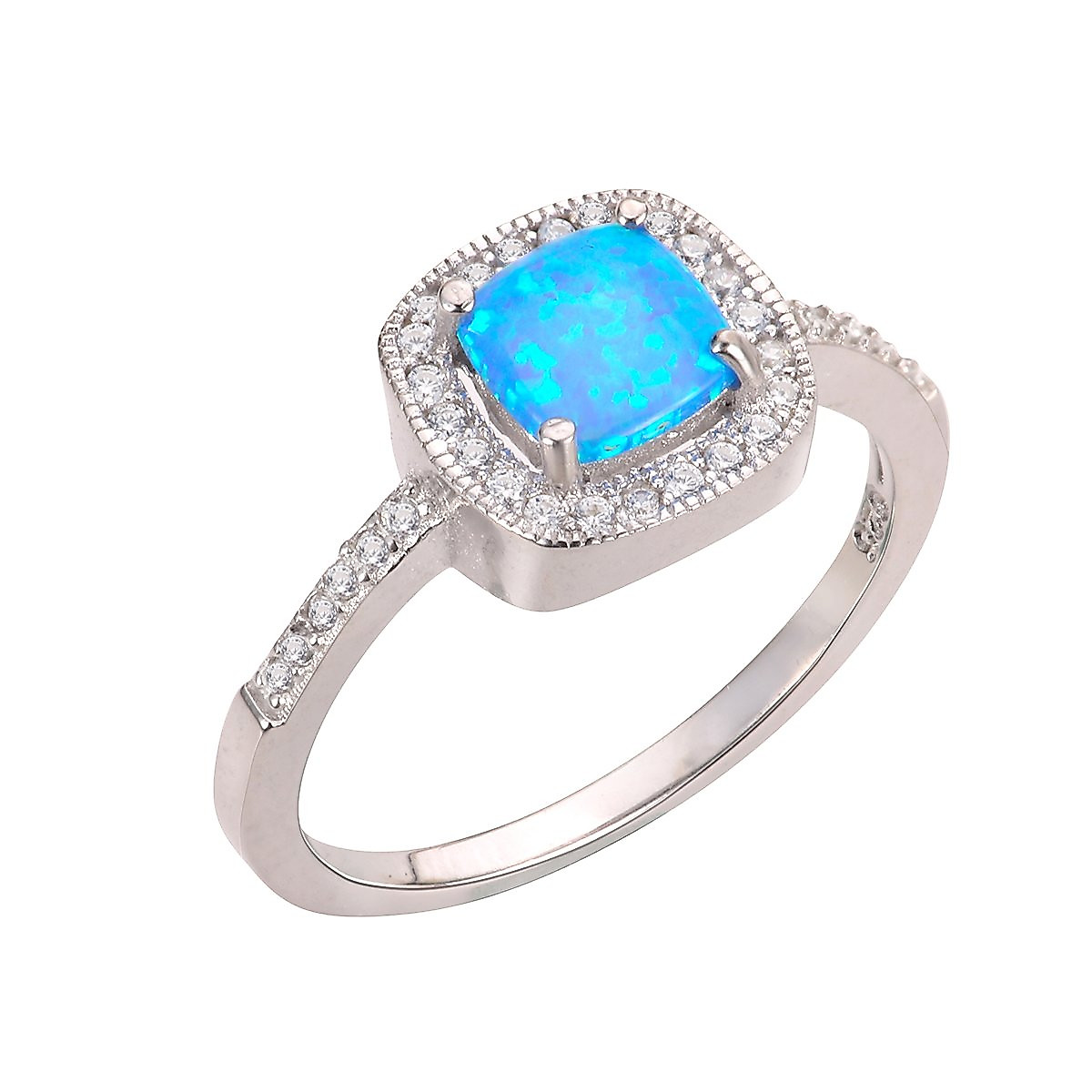 CloseoutWarehouse Blue Simulated Opal Princess Halo Ring Sterling Silver Size 11