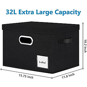 LHZK Large Storage Bins with Lids 9 Pack, Linen Fabric Storage Boxes with Lids, Foldable Storage Baskets with 3 Handles and Label Window for Shelves Bedroom Closet Office (15.75x11.8x10.2inch)