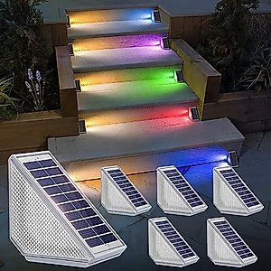 NIORSUN Solar Step Lights, 8 Solid Colors and 2 RGB Color Changing Modes Solar Stair Lights Outdoor Waterproof Led, Upgraded Trapezoidal Deck Lights for Porch Decor Patio Garden Yard Outside(6 Pack)