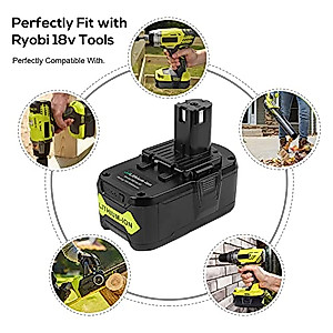 P108 & P117 for Ryobi 18V Battery and Charger Combo, 6.0 AH/ 2-Pack, Replace P102 P103 P105 P107 P108 P109 P189 P191 P197.