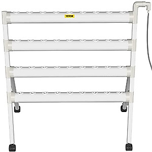 VEVOR Hydroponics Growing System, 36 Sites 4 Food-Grade PVC-U Pipes, 4 Layers Indoor Planting Kit with Water Pump, Timer, Nest Basket, Sponge for Fruits, Vegetables, Herb, White