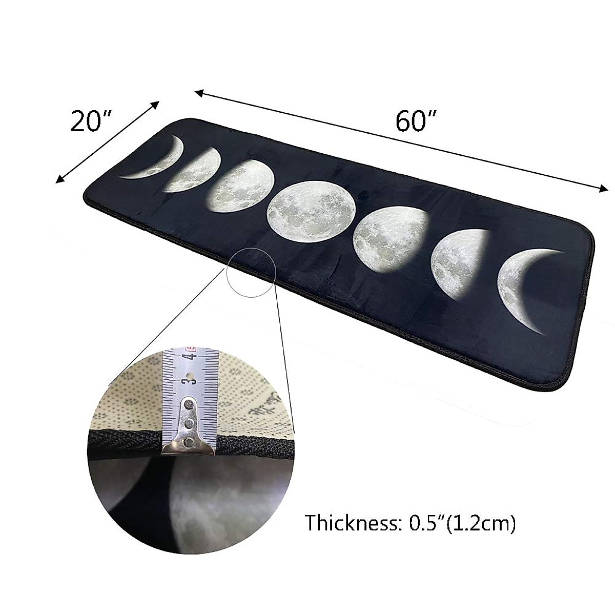 MorroMorn Black and White Runner Mat Throw Rug Bohemian Trendy, Non Skid Machine Washable Water-Absorbent - 20x60 inches (Moon)