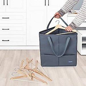 Carpenter Woods Clothes Hanger Organizer Bag with Handles, Hanger Holder For Storage,Stacker, Hanger Caddy, Closet Laundry Hamper Corner Bathroom Organizer Triangle Kids Toy Storage Grey