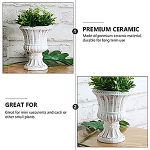 Happyyami 1Pc Tall Succulent Flower Pot Home Decor Balcony Planter Pot Porcelain Planter Pot Bonsai Tree planters for Indoor Plants Garden Roman Pillar Statue Nordic Ceramics White Clay Pot